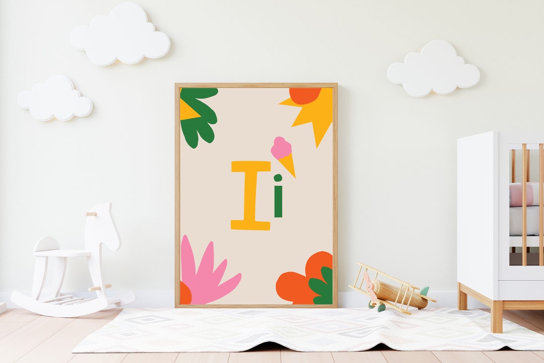 Letter I Ice Cream Nursery Print: Kids Initial Wall Art (digital ...