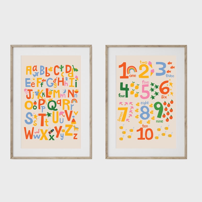 Alphabet & Numbers Nursery Prints: Primary Colors Wall Art (digital ...