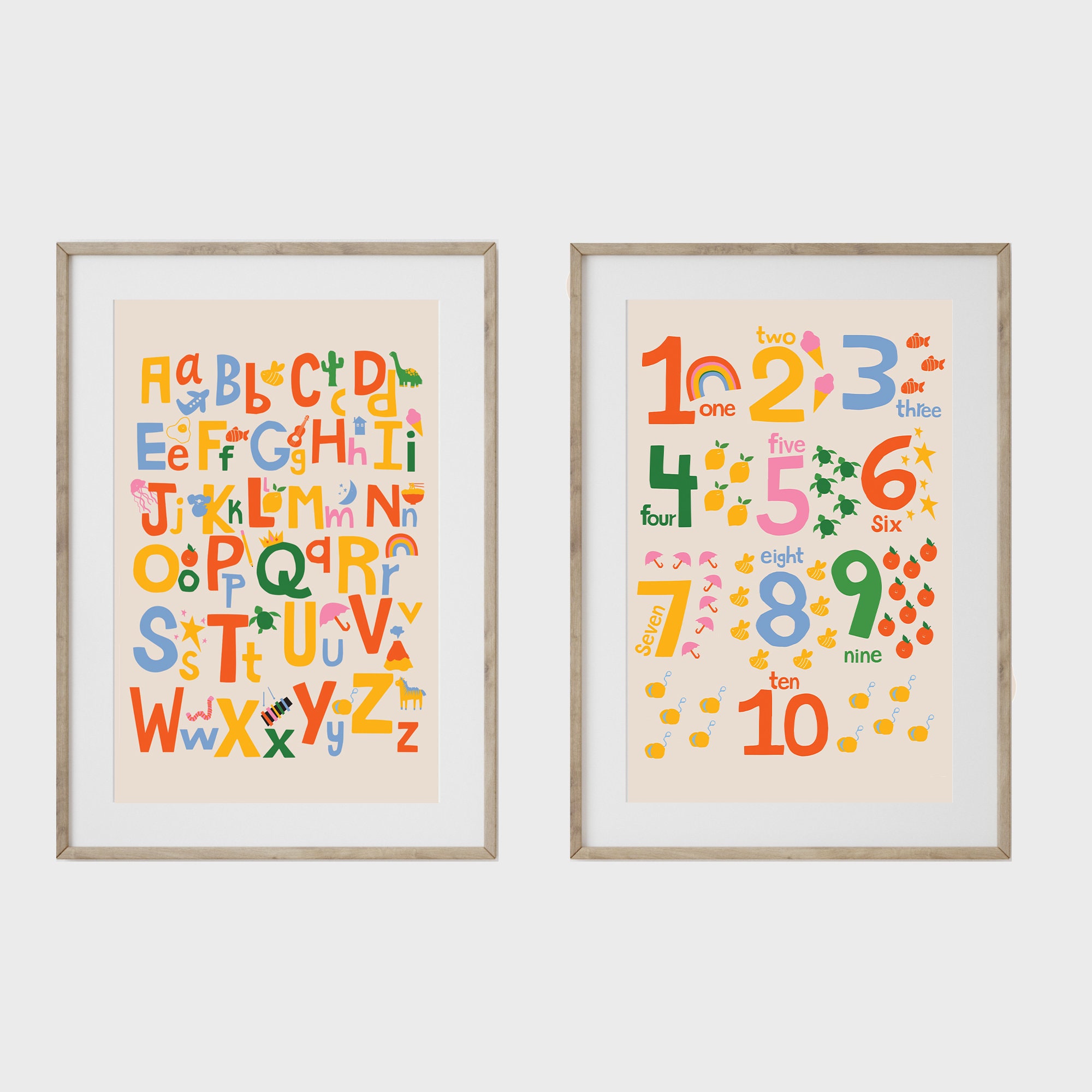 Alphabet & Numbers Nursery Prints: Primary Colors Wall Art (digital ...