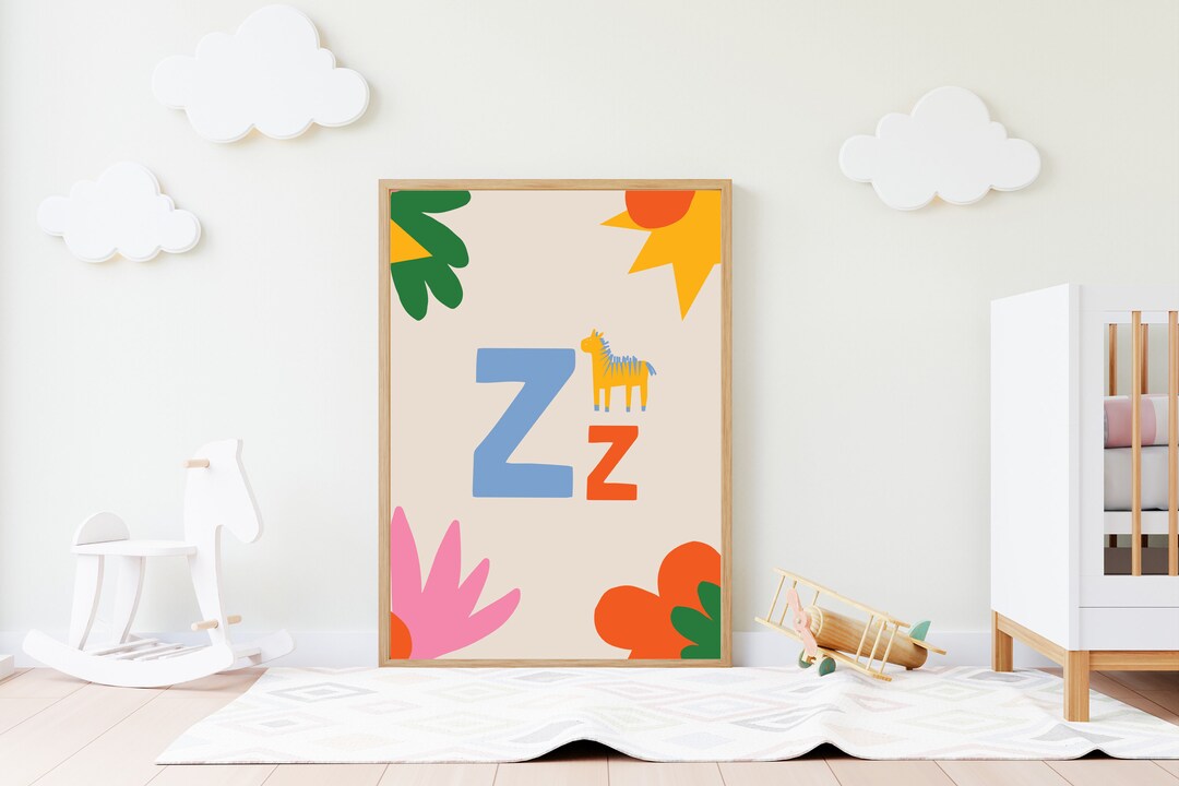 Letter Z Zebra Nursery Print: Kids Initial Wall Art (digital Download ...