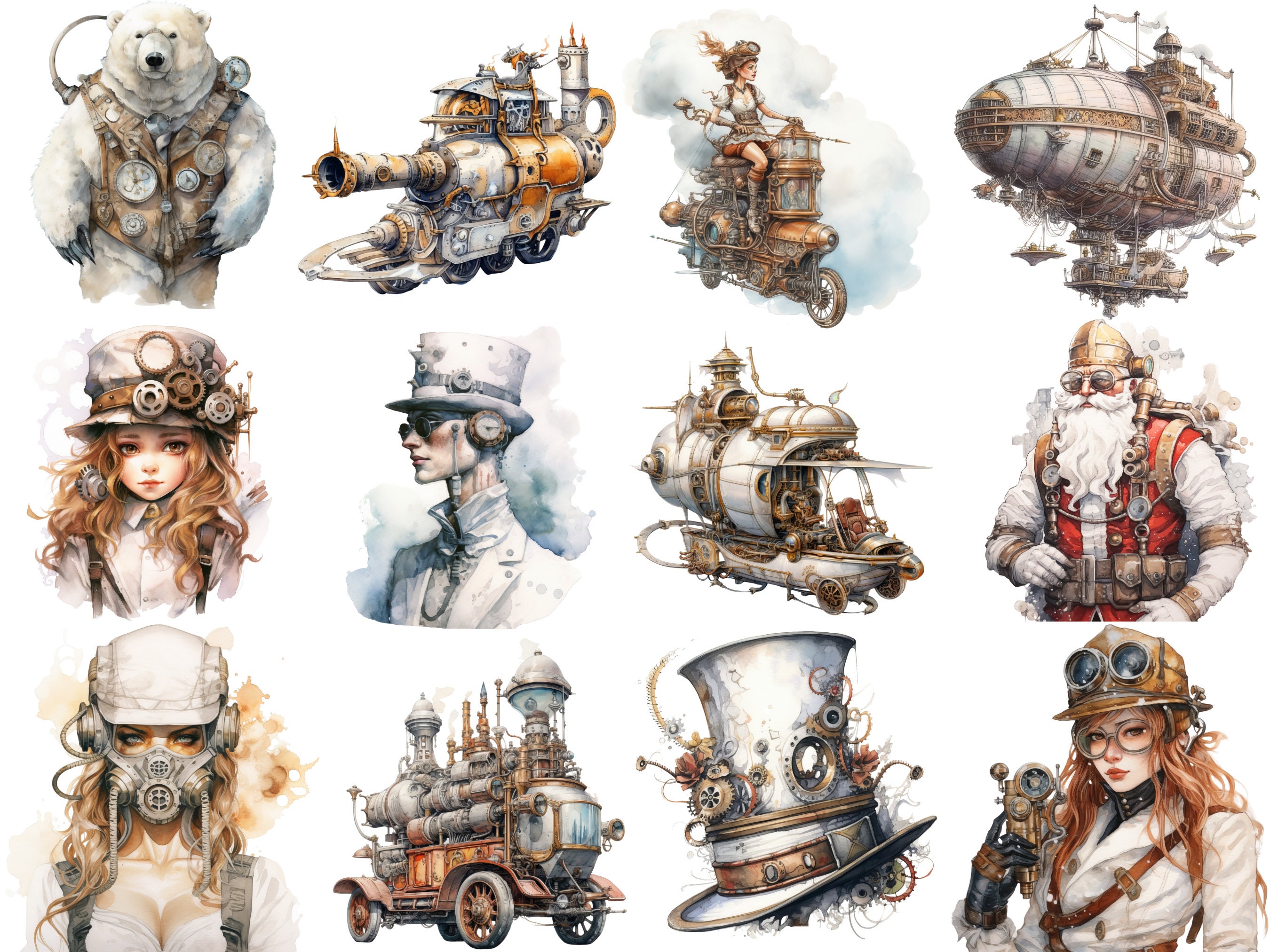 Snow Steampunk Clipart Bundle White Steampunk Winter - Etsy