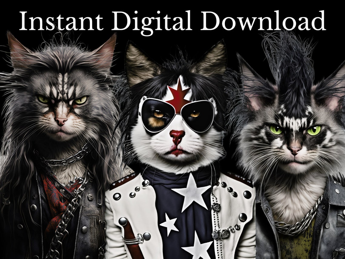 Rockstar Cat Clipart Bundle Watercolor Art Human Animal PNG - Etsy