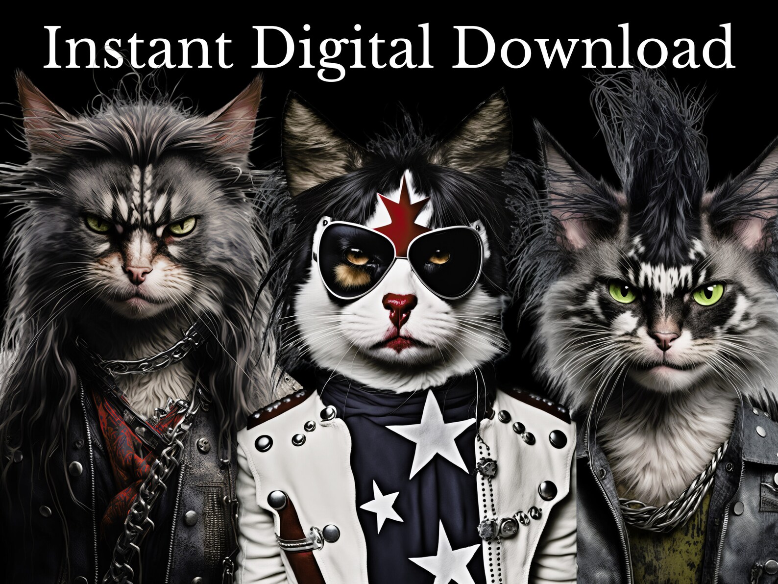 Rockstar Cat Clipart Bundle, Watercolor Art, Human Animal PNG, Digital ...