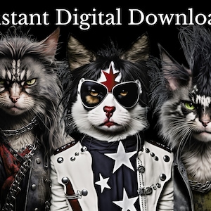 Rockstar Cat Clipart Bundle, Watercolor Art, Human Animal PNG, Digital ...