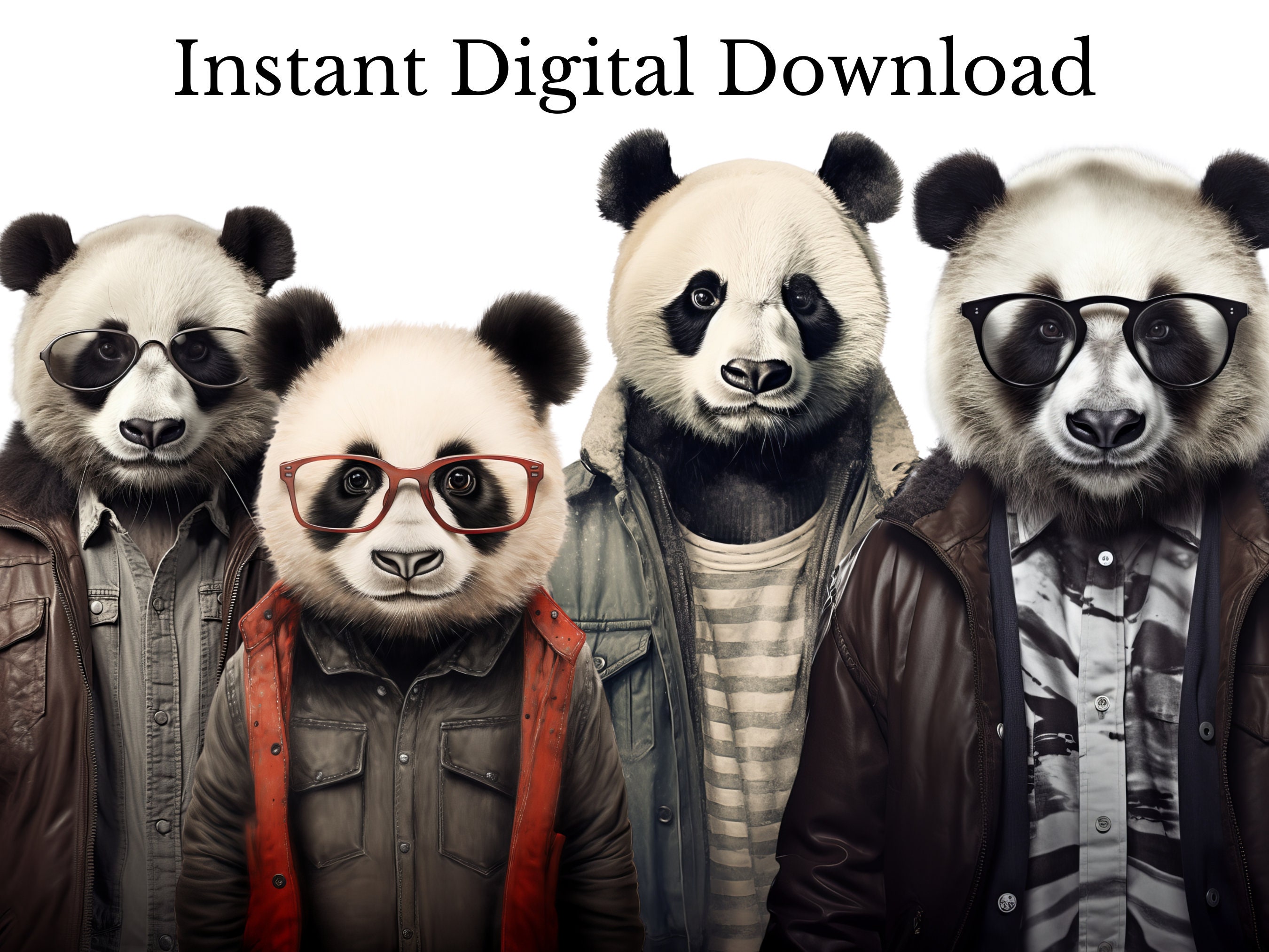 Hipster Panda Clipart Bundle Watercolor Panda Bear Art Animal PNG ...