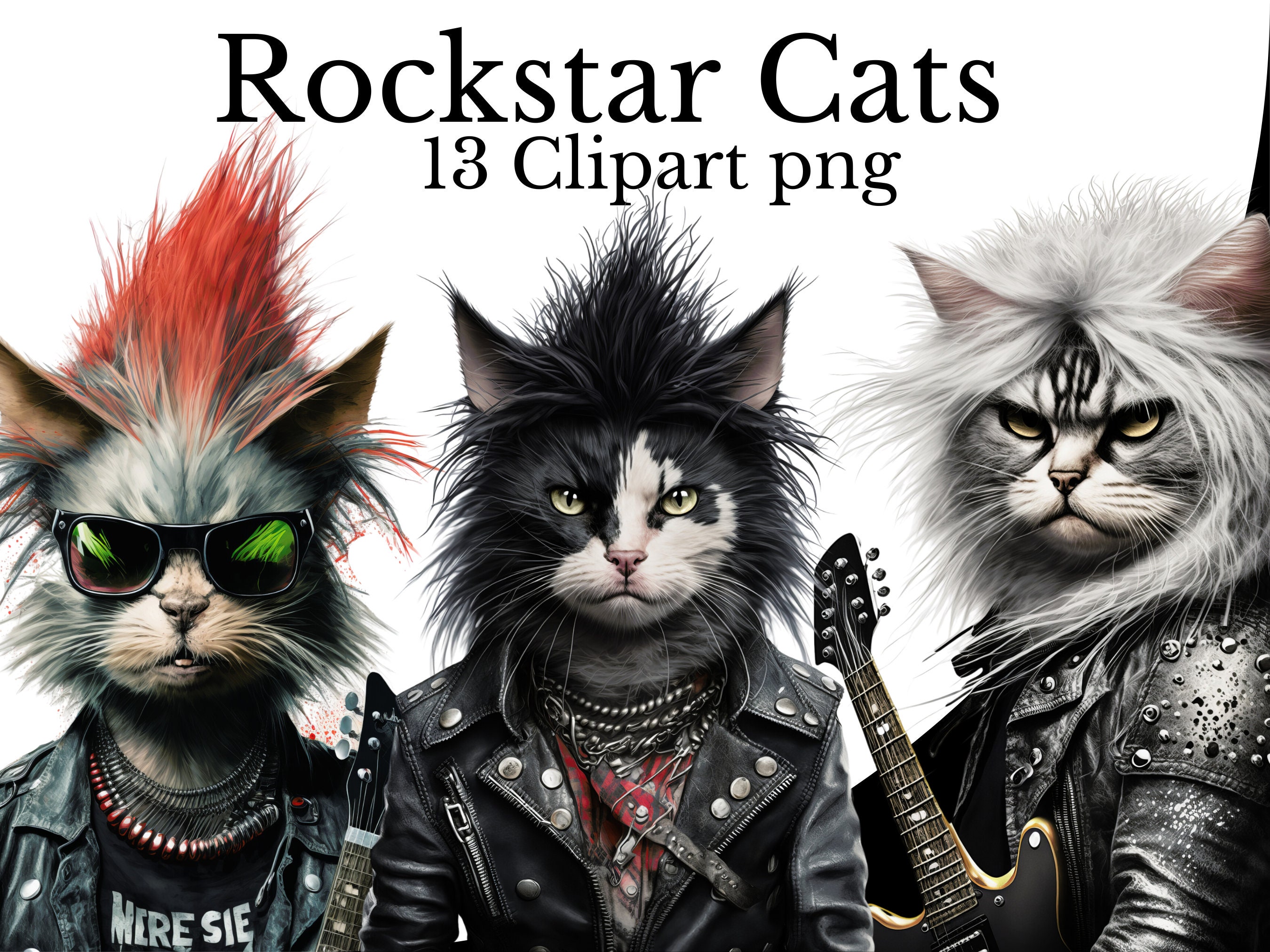 Rockstar Cat Clipart Bundle Watercolor Art Human Animal PNG - Etsy