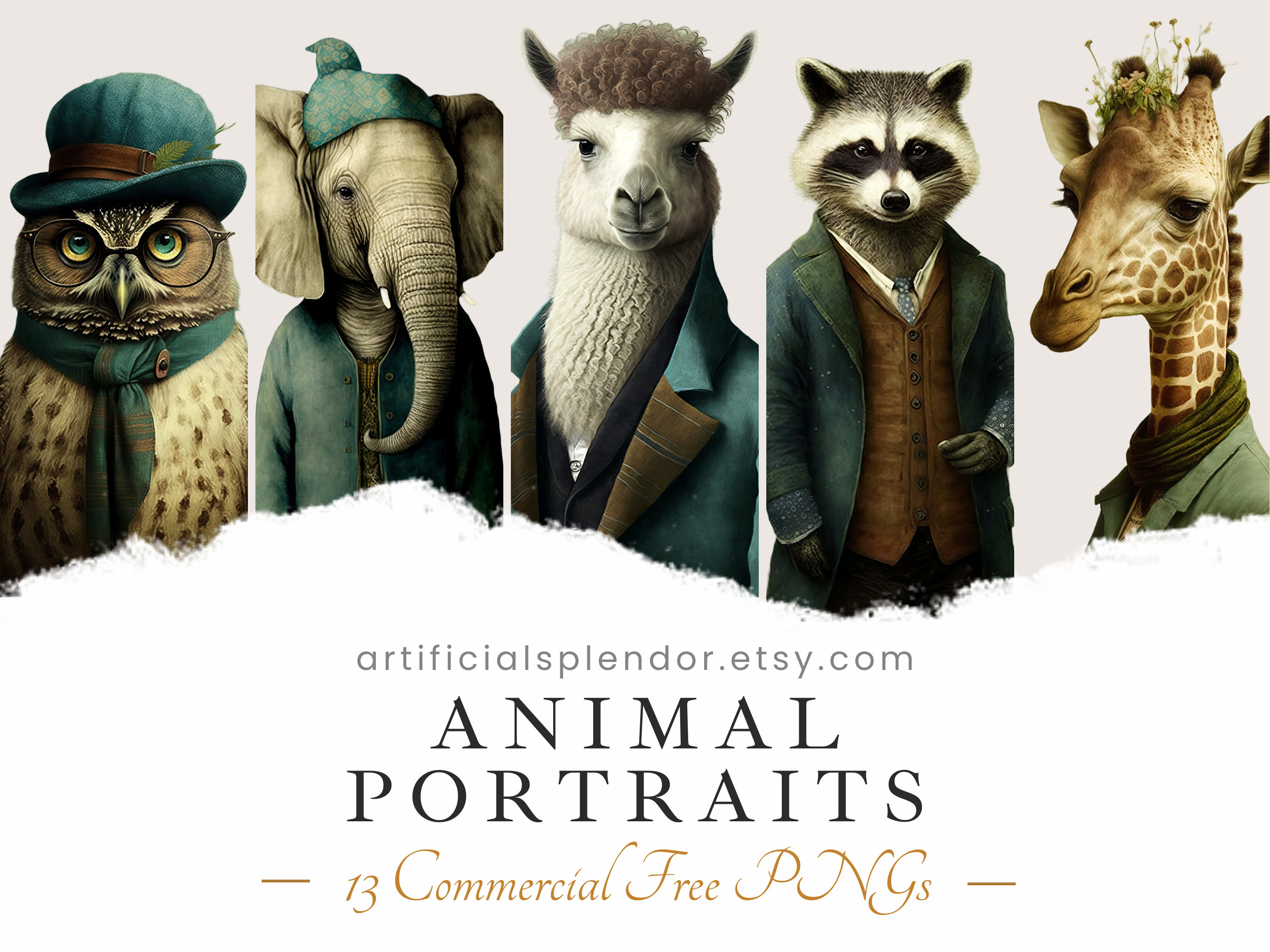 Animal Portrait Clipart Bundle, Watercolor Art, Human Animal PNG ...