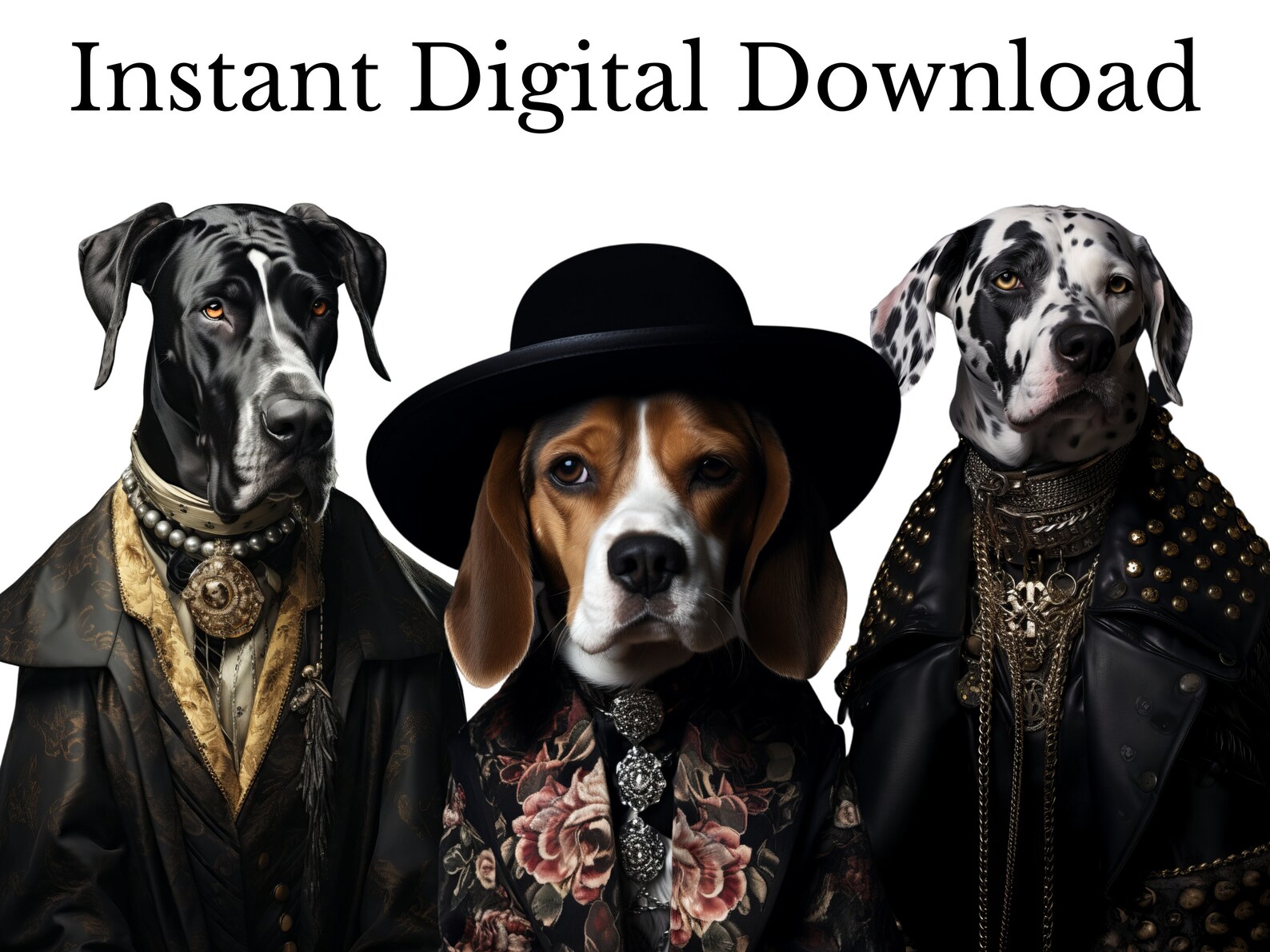 Whimsigoth Dog Clipart Bundle, Digital Goth Dog Dressed as Person ...