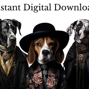Whimsigoth Dog Clipart Bundle, Digital Goth Dog Dressed as Person ...