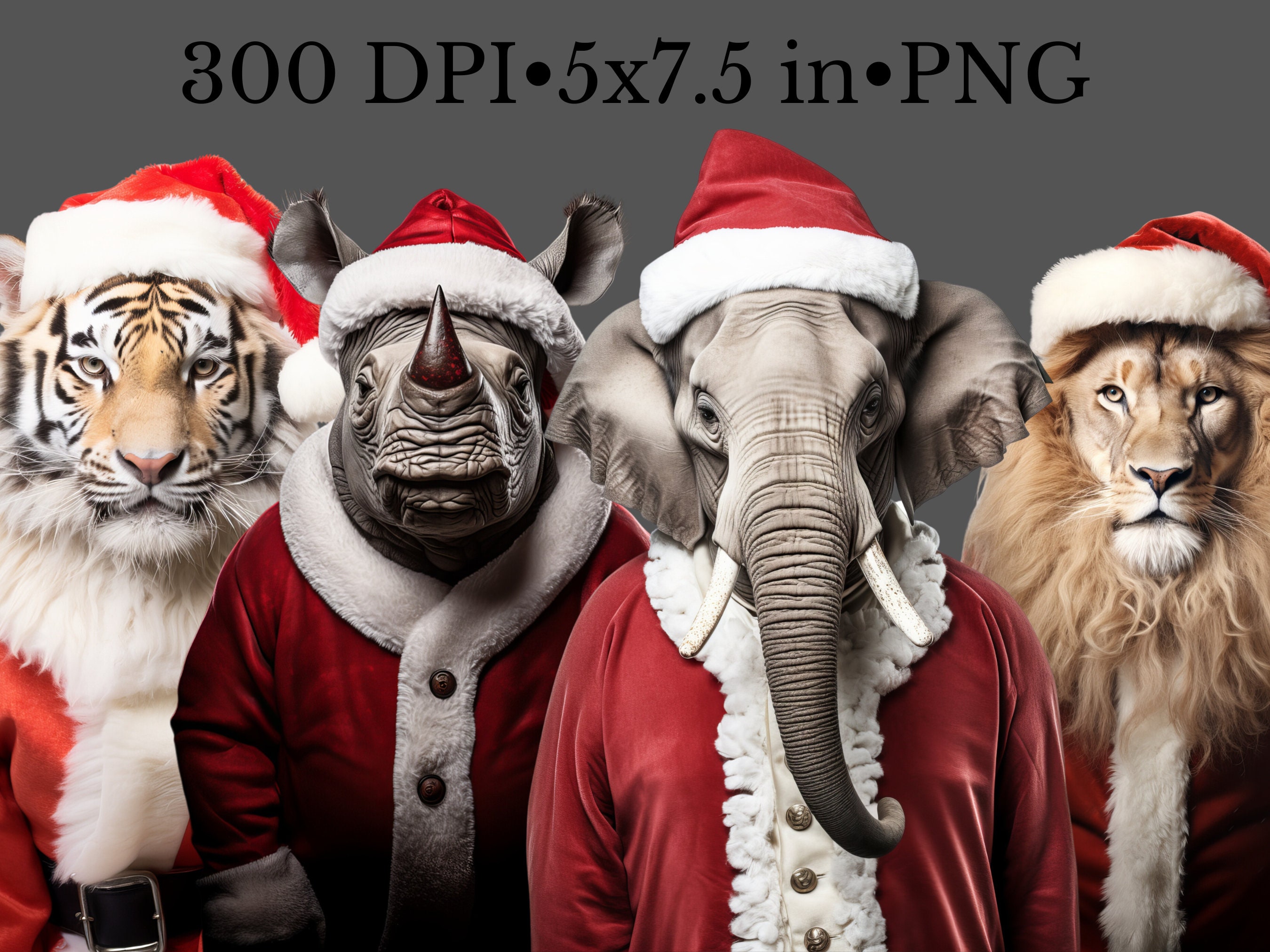 Christmas Animals Clipart Bundle Safari Christmas Art Elephant PNG ...