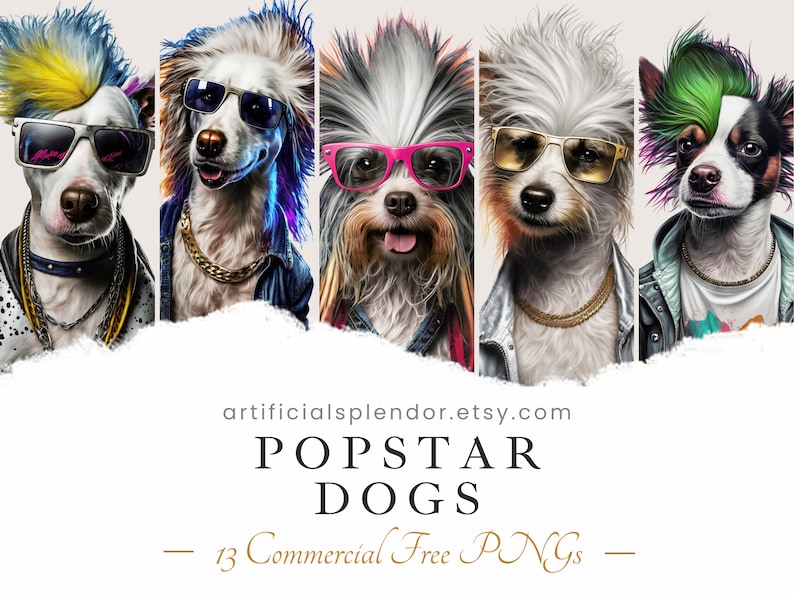 Popstar Dog Clipart Bundle, Watercolor Art, Human Animal PNG, Digital ...
