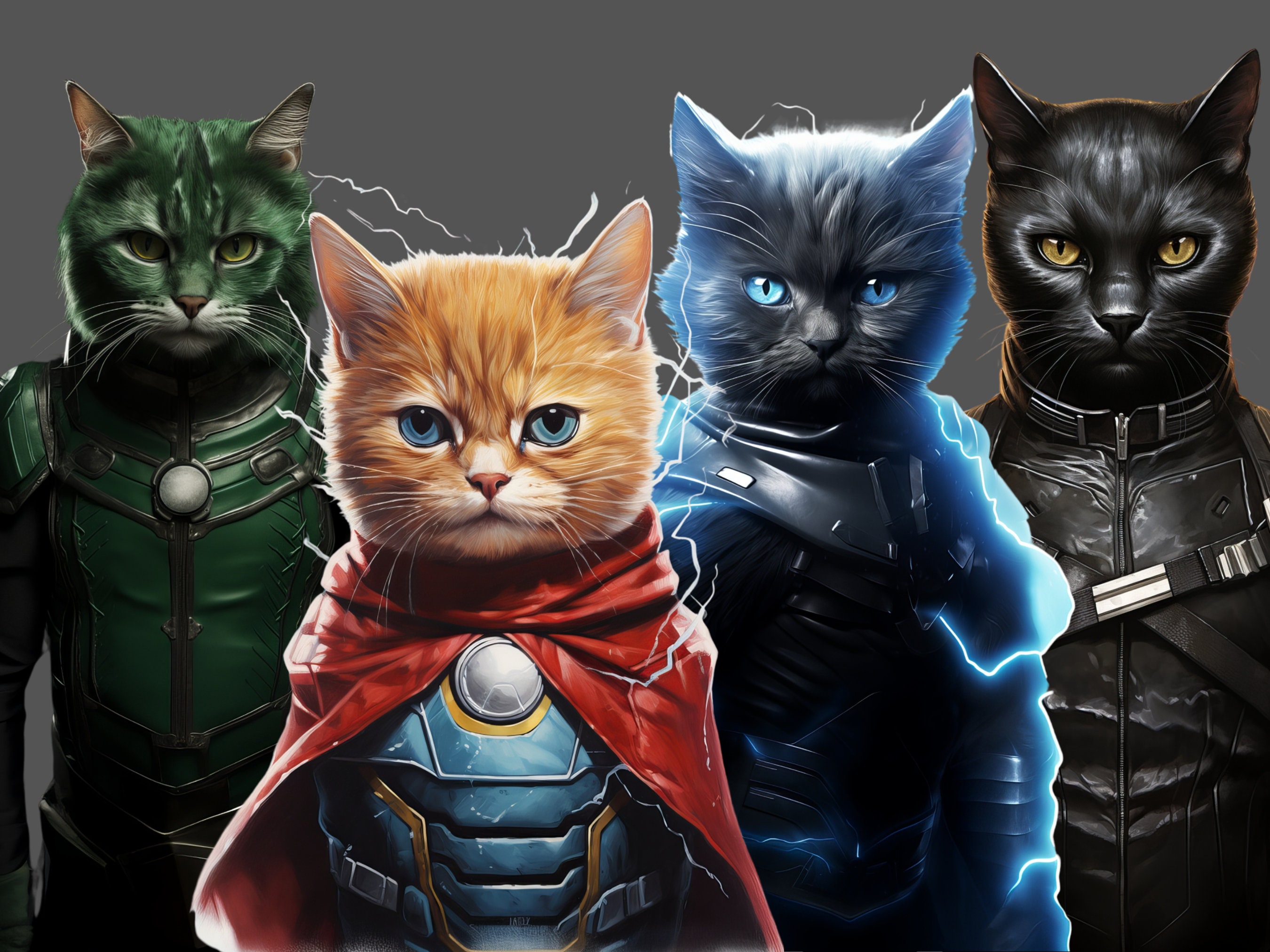 Superhero Cats Clipart Bundle Watercolor Cat Art Funny Animal PNG ...