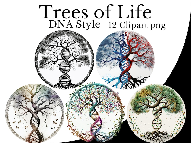 Tree of Life (DNA Style) Clipart Bundle, Watercolor PNG, DNA Helix ...