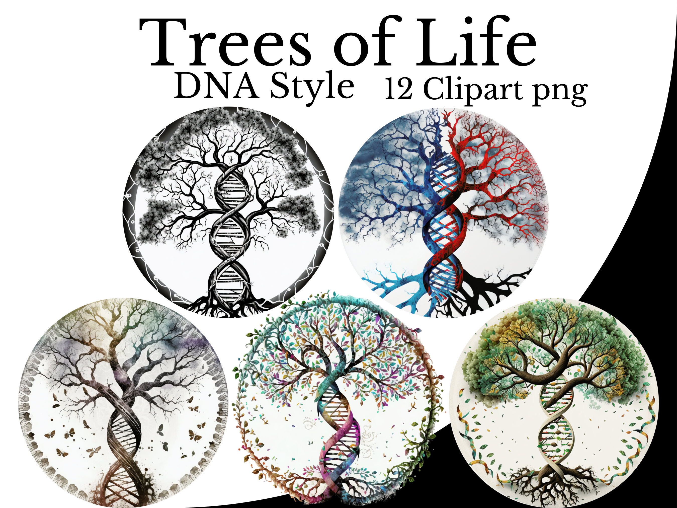 Tree of Life DNA Style Clipart Bundle, Watercolor PNG, DNA Helix ...