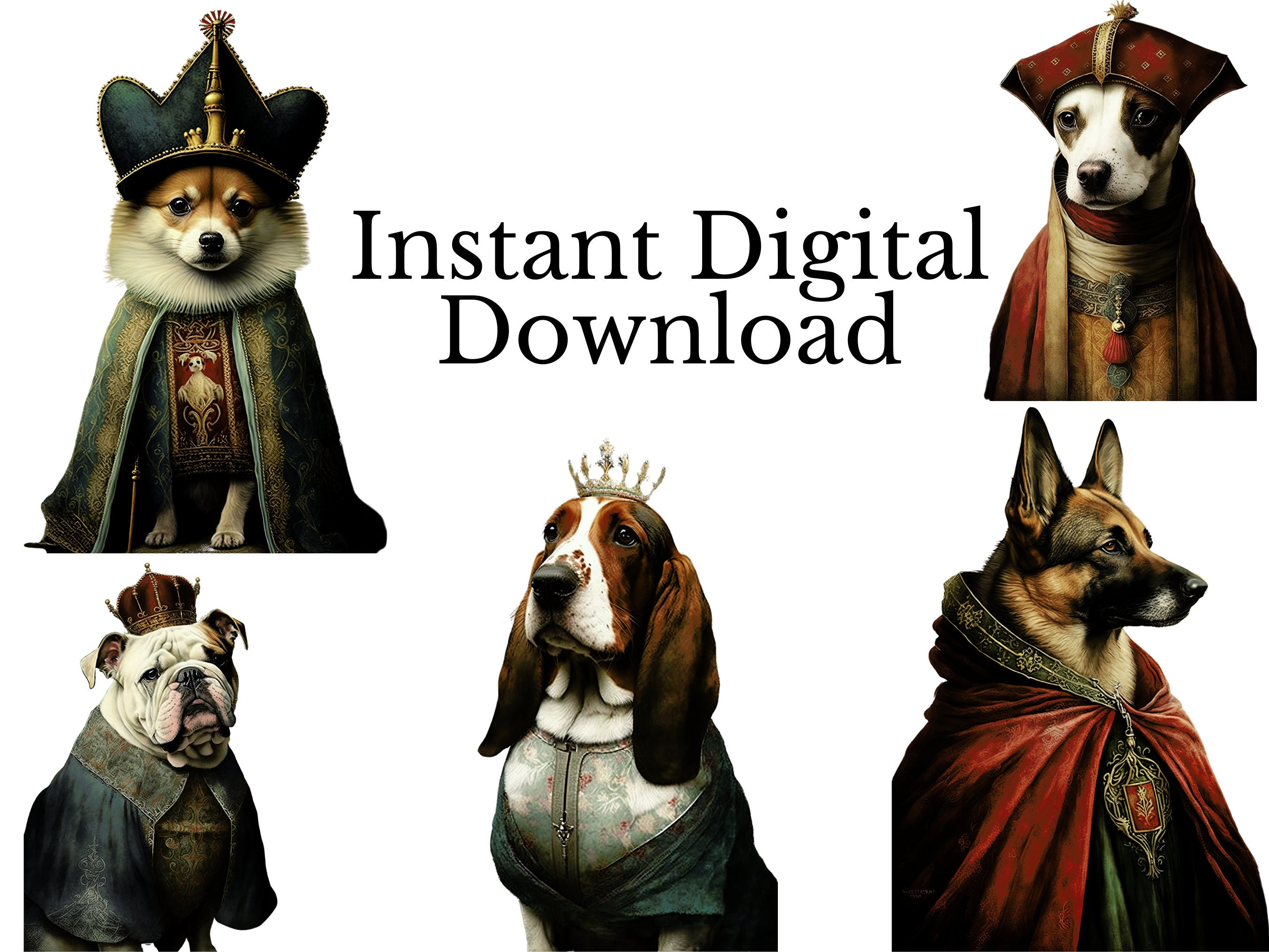 Dog Royalty Clipart Bundle, Watercolor Art, Human Animal PNG, Digital ...