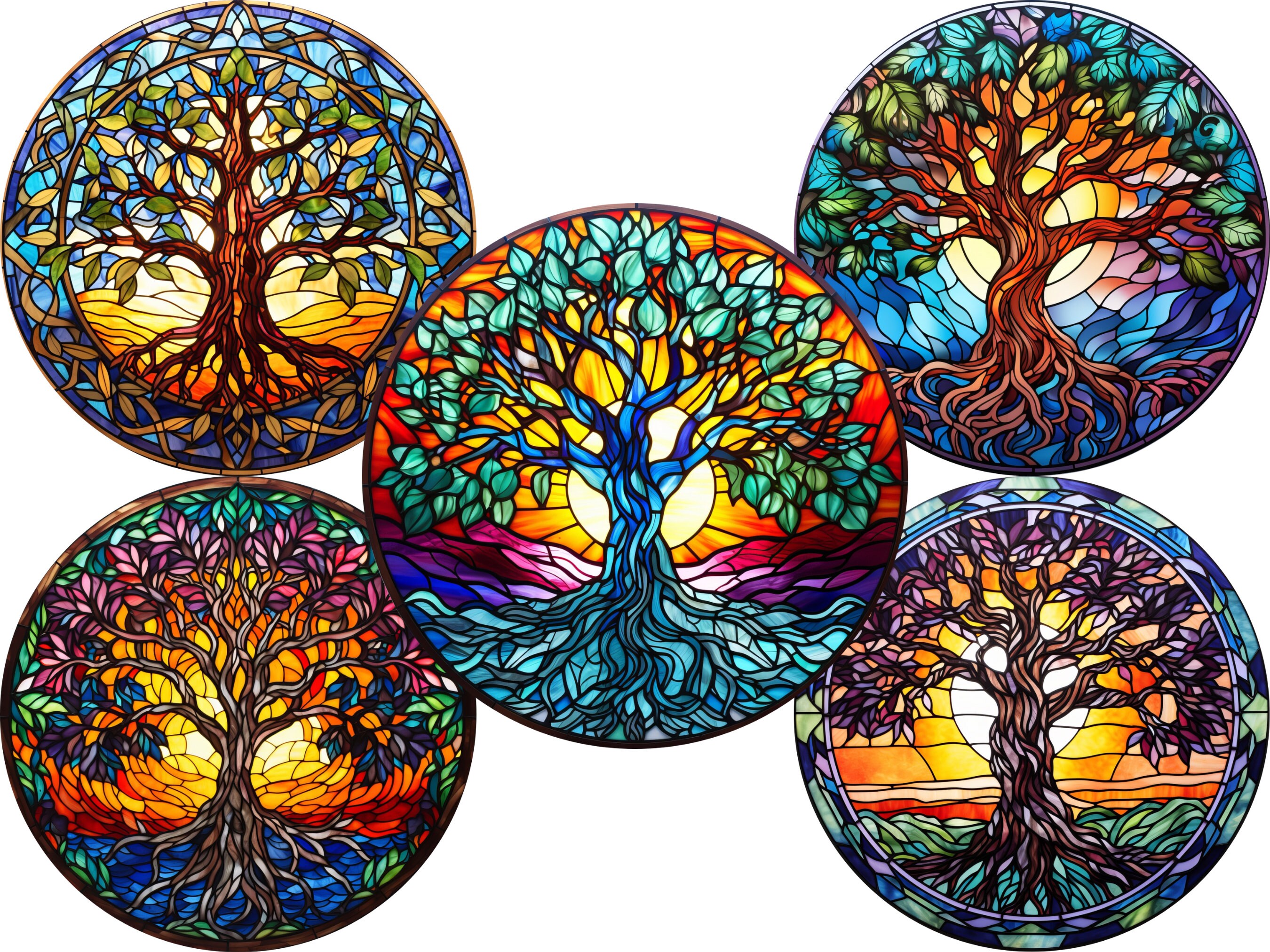 Tree of Life Stained Glass Style Clipart Bundle Watercolor - Etsy