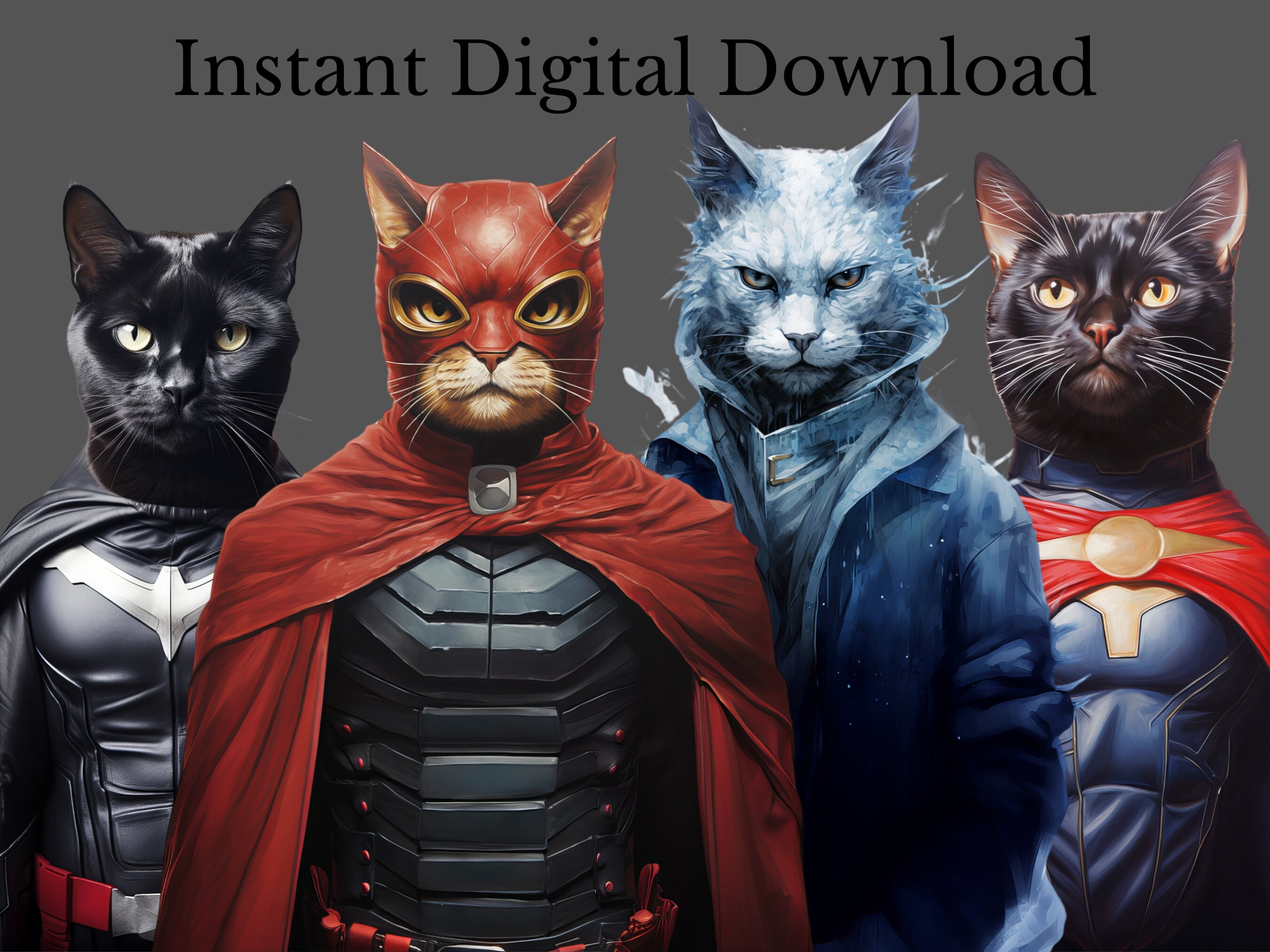 Superhero Cats Clipart Bundle Watercolor Cat Art Funny Animal PNG ...