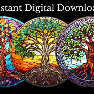 Tree of Life Stained Glass Style Clipart Bundle, Watercolor PNG, Tree ...