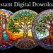 Tree of Life Stained Glass Style Clipart Bundle, Watercolor PNG, Tree ...