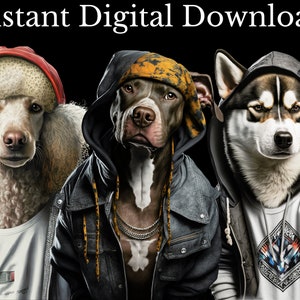 Hip Hop Dog Clipart Bundle, Watercolor Art, Human Animal PNG, Digital ...