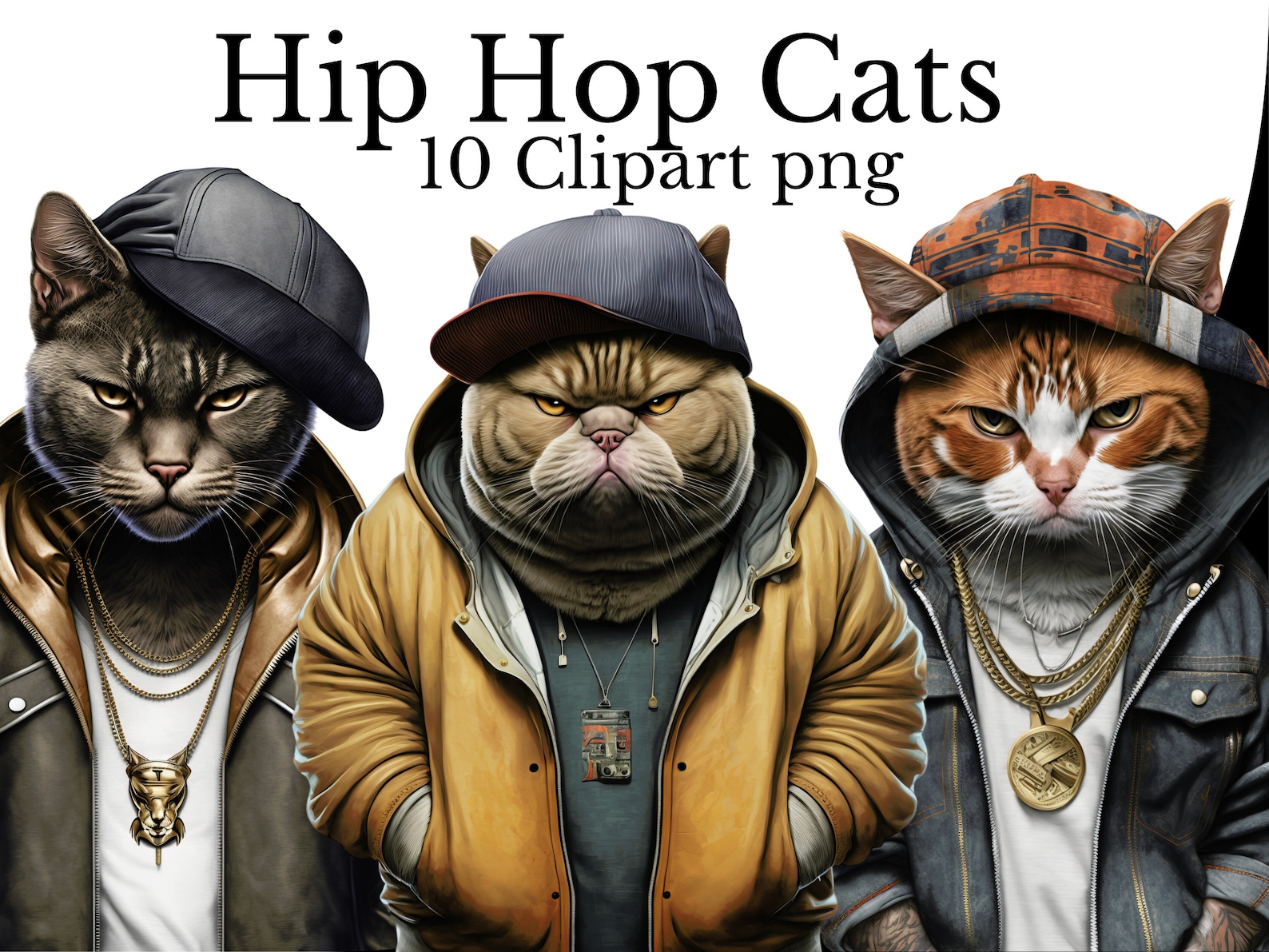 Hip Hop Cat Clipart Bundle Watercolor Art Human Animal PNG - Etsy
