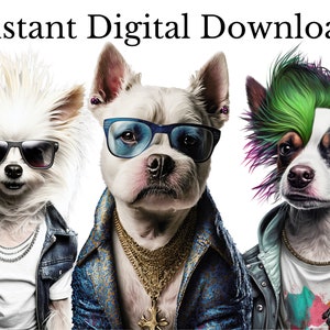 Popstar Dog Clipart Bundle, Watercolor Art, Human Animal PNG, Digital ...