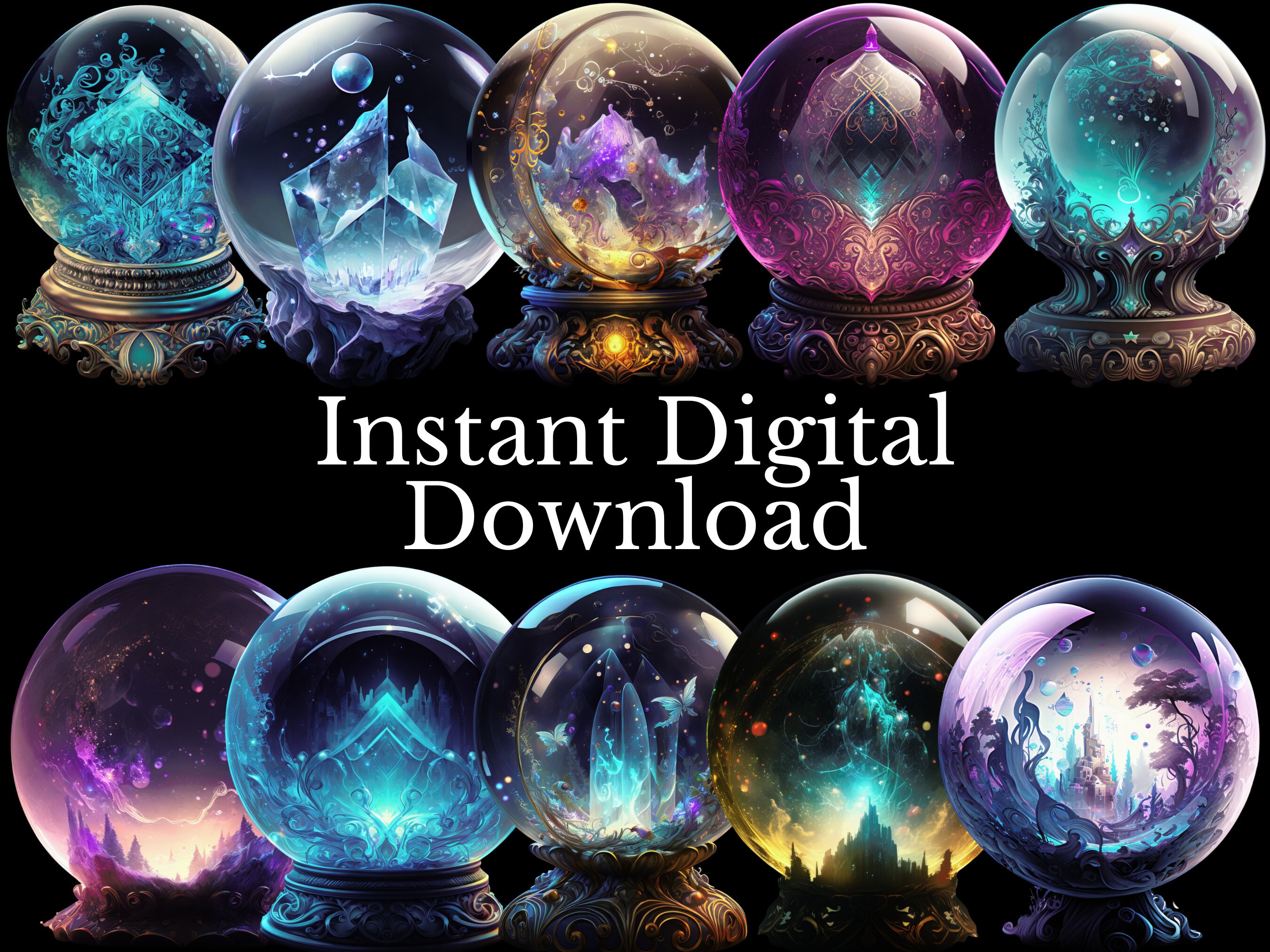 Crystal Ball Clipart Bundle, Watercolor PNG, RPG Item Art Transparent ...