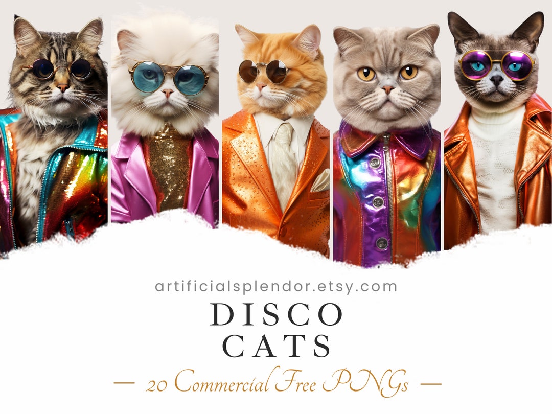 Disco Cat Clipart Bundle Watercolor Cat Art Animal PNG Dancer Cat ...