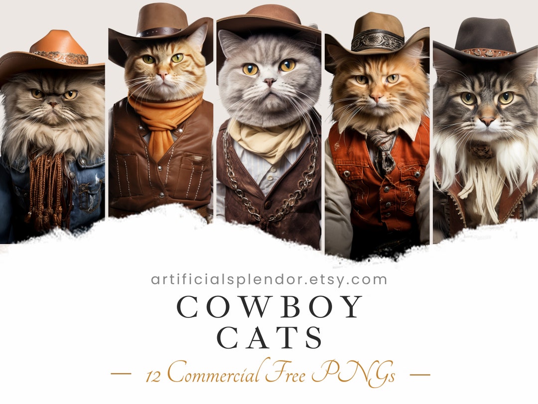 Cowboy Cat Clipart Bundle Country Western Animal PNG Wild West Digital ...
