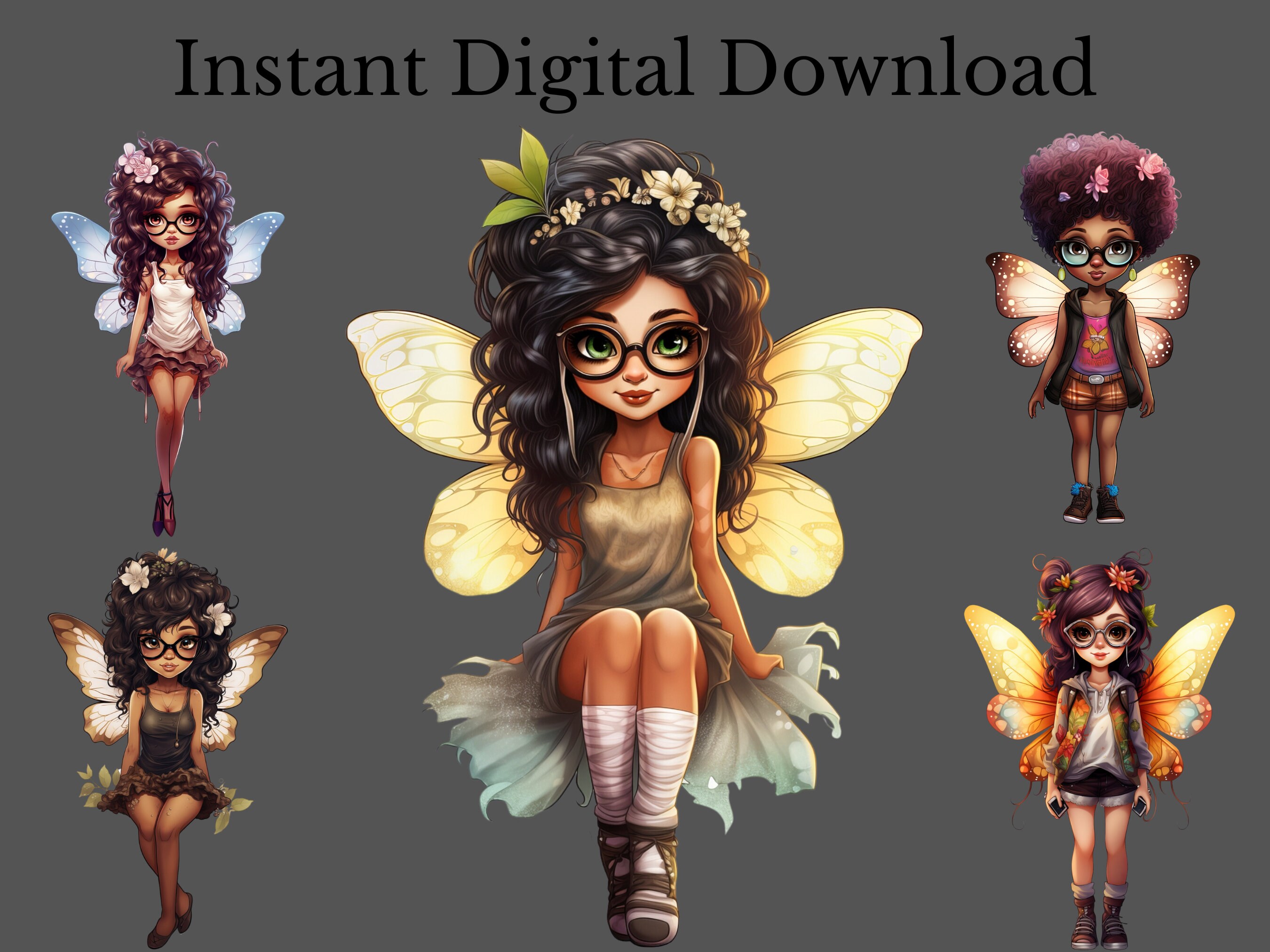 Hipster Fairy Clipart Bundle, Digital Fairy Girl Wearing Glasses ...