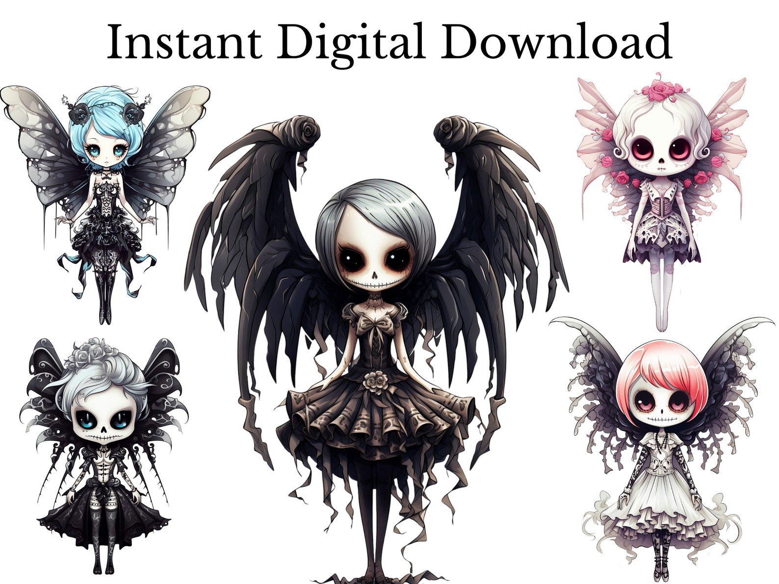 Undead Fairy Clipart Bundle Digital Zombie Goth Girl - Etsy