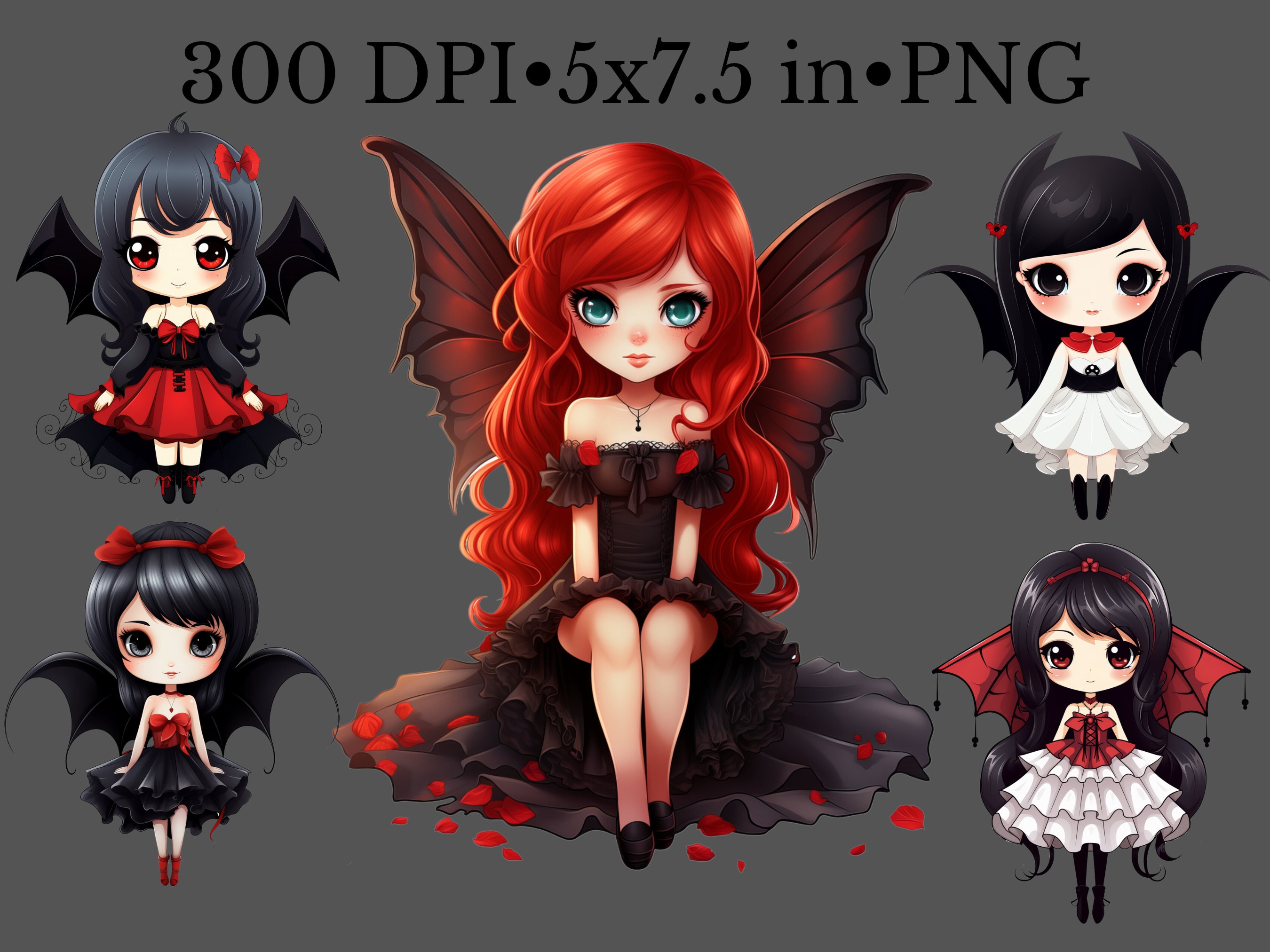 Vampire Fairy Clipart Bundle Digital Goth Girl Halloween - Etsy
