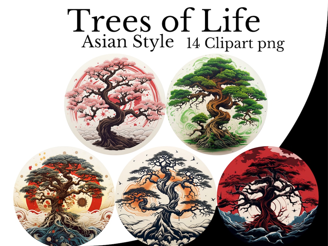 Tree of Life (asian Style) Clipart Bundle, Watercolor PNG, Transparent ...