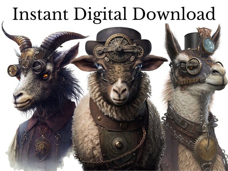 Steampunk Farm Animal Clipart Bundle Pngs With Transparent - Etsy