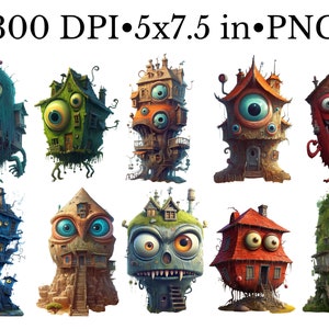 Monster Houses Clipart Bundle, Digital CGI Watercolor Art, Haunted ...
