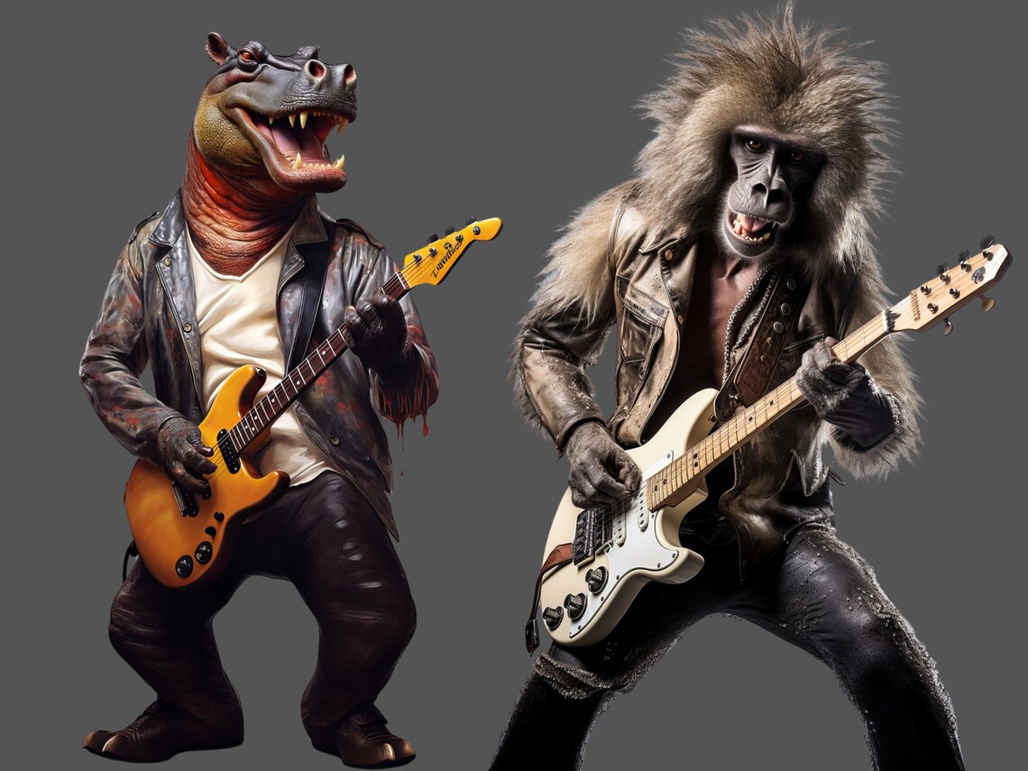Rockstar Animal Clipart Bundle Safari Animals Art Musician Elephant PNG ...