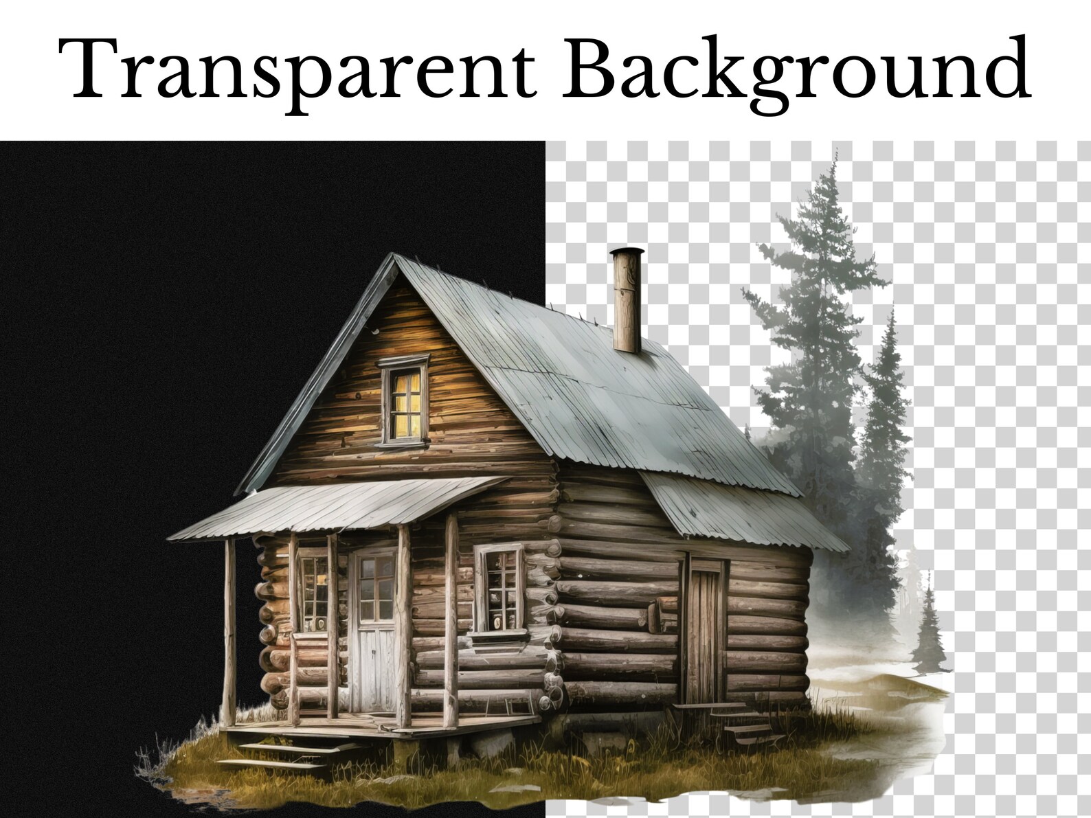 Cabin Clipart Bundle, Watercolor PNG, Transparent Background, Log Cabin ...