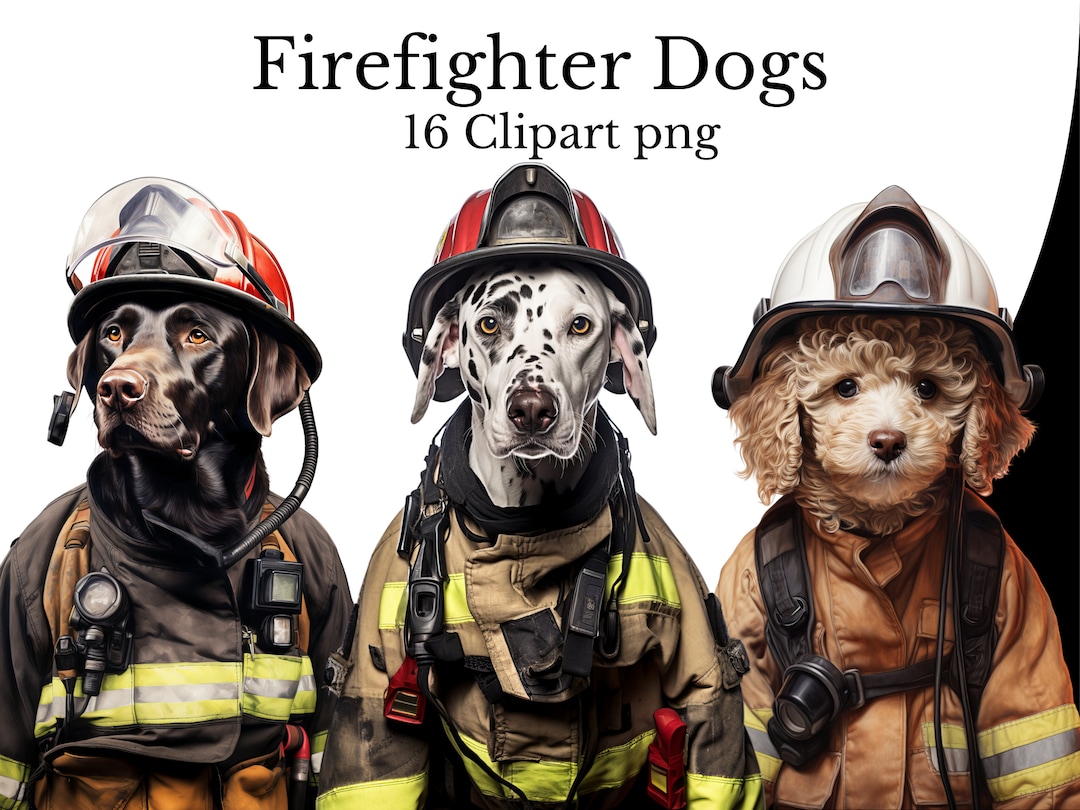 Firefighter Dog Clipart Bundle Free Commercial Use Fireman - Etsy