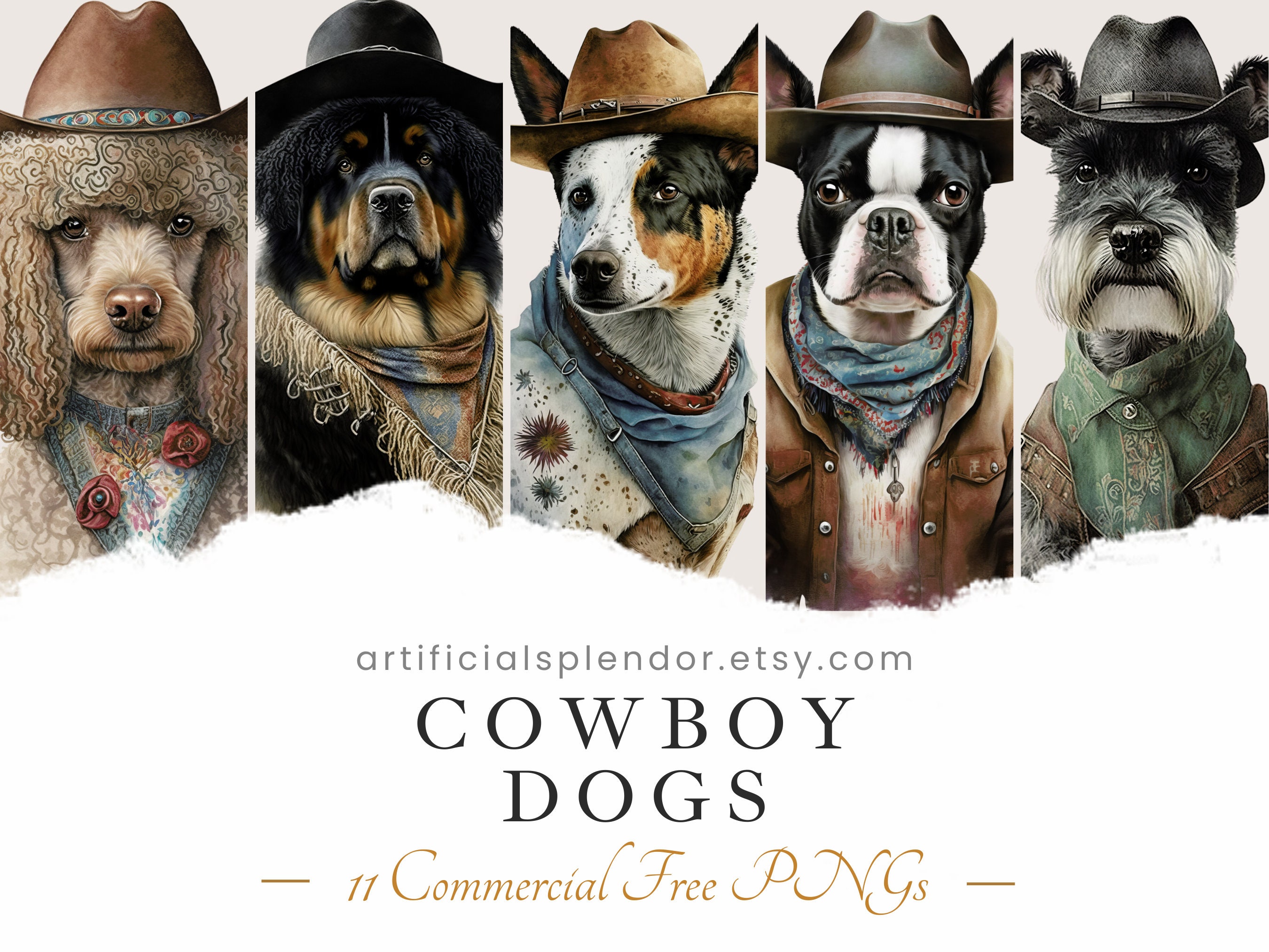 Cowboy Dog Clipart Bundle, Watercolor Art, Human Animal PNG, Digital ...