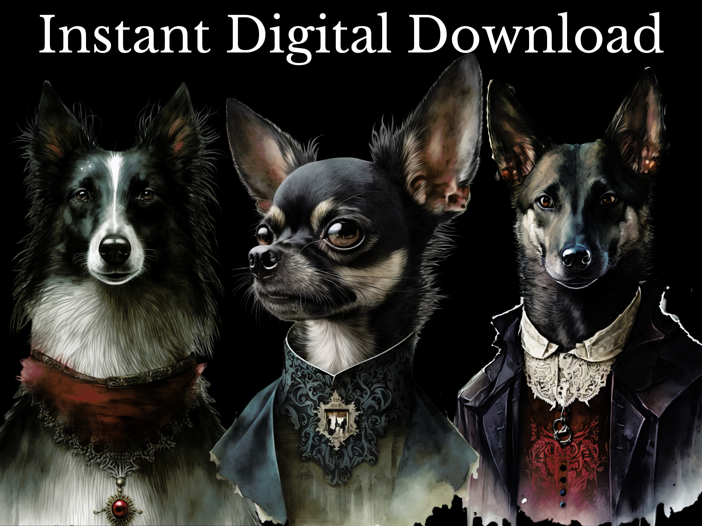 Gothic Dog Clipart Bundle, Watercolor Art, Human Animal PNG, Digital ...