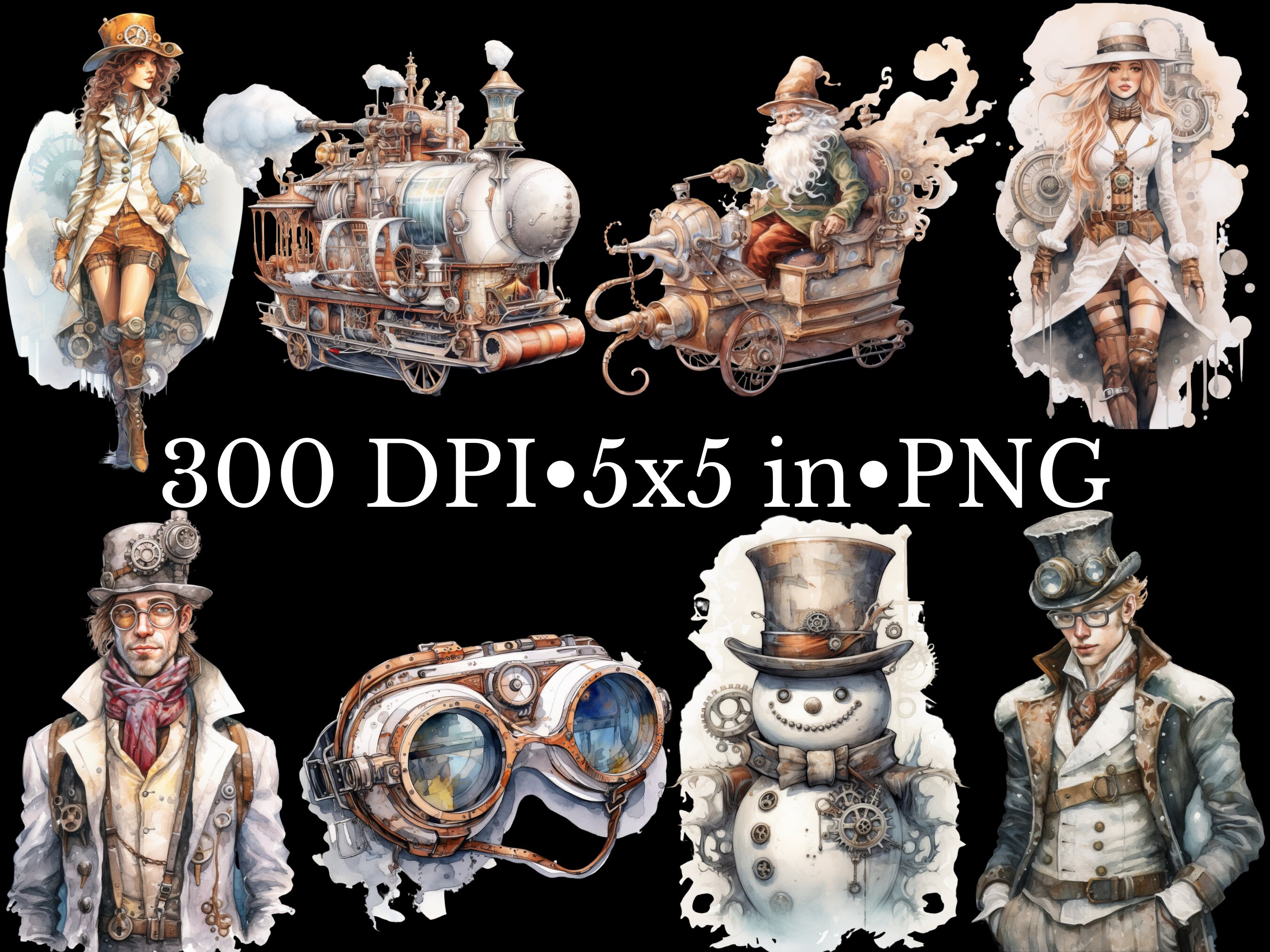 Snow Steampunk Clipart Bundle White Steampunk Winter - Etsy
