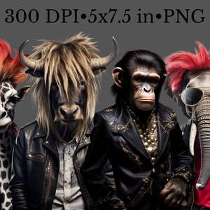 Rockstar Animal Clipart Bundle Safari Animals Art Musician Elephant PNG ...