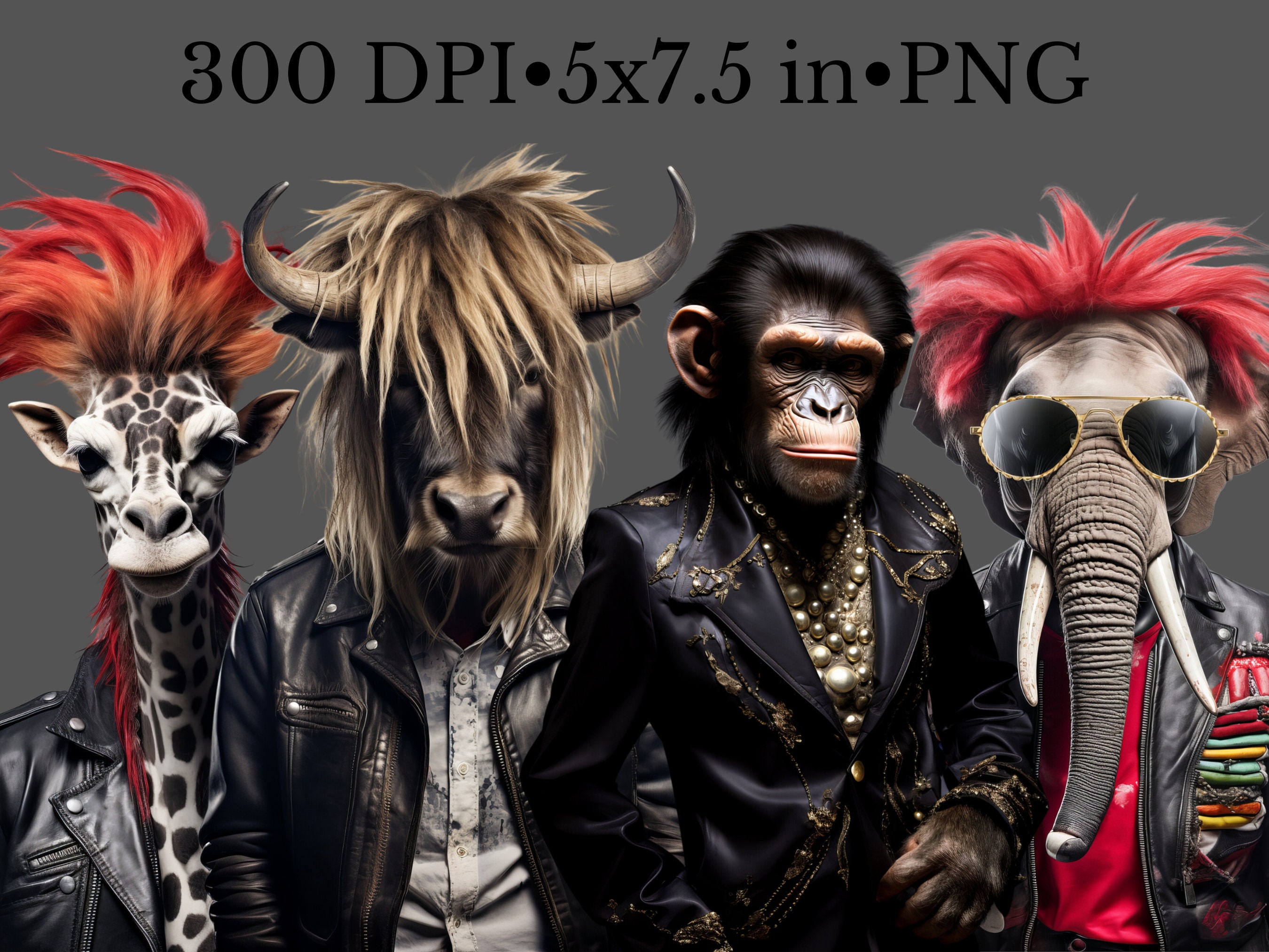 Rockstar Animal Clipart Bundle Safari Animals Art Musician Elephant PNG ...
