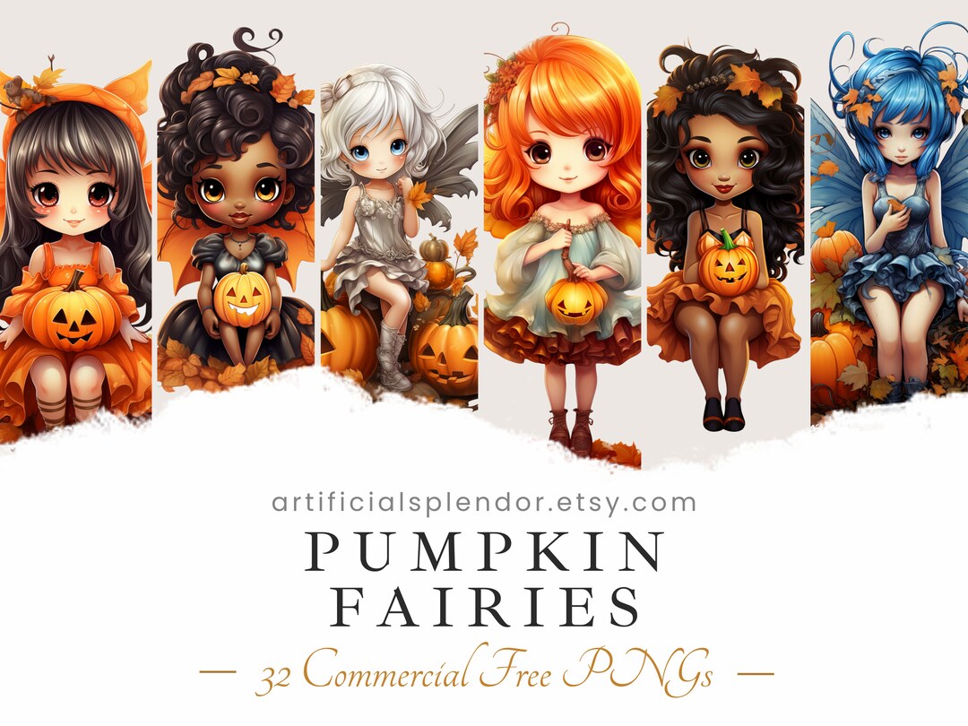 Pumpkin Fairy Clipart Bundle, Digital Jack-o-lantern Girl, Halloween ...