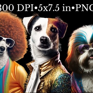 Disco Dog Clipart Bundle, 1970's Watercolor Art Animal PNG Digital ...