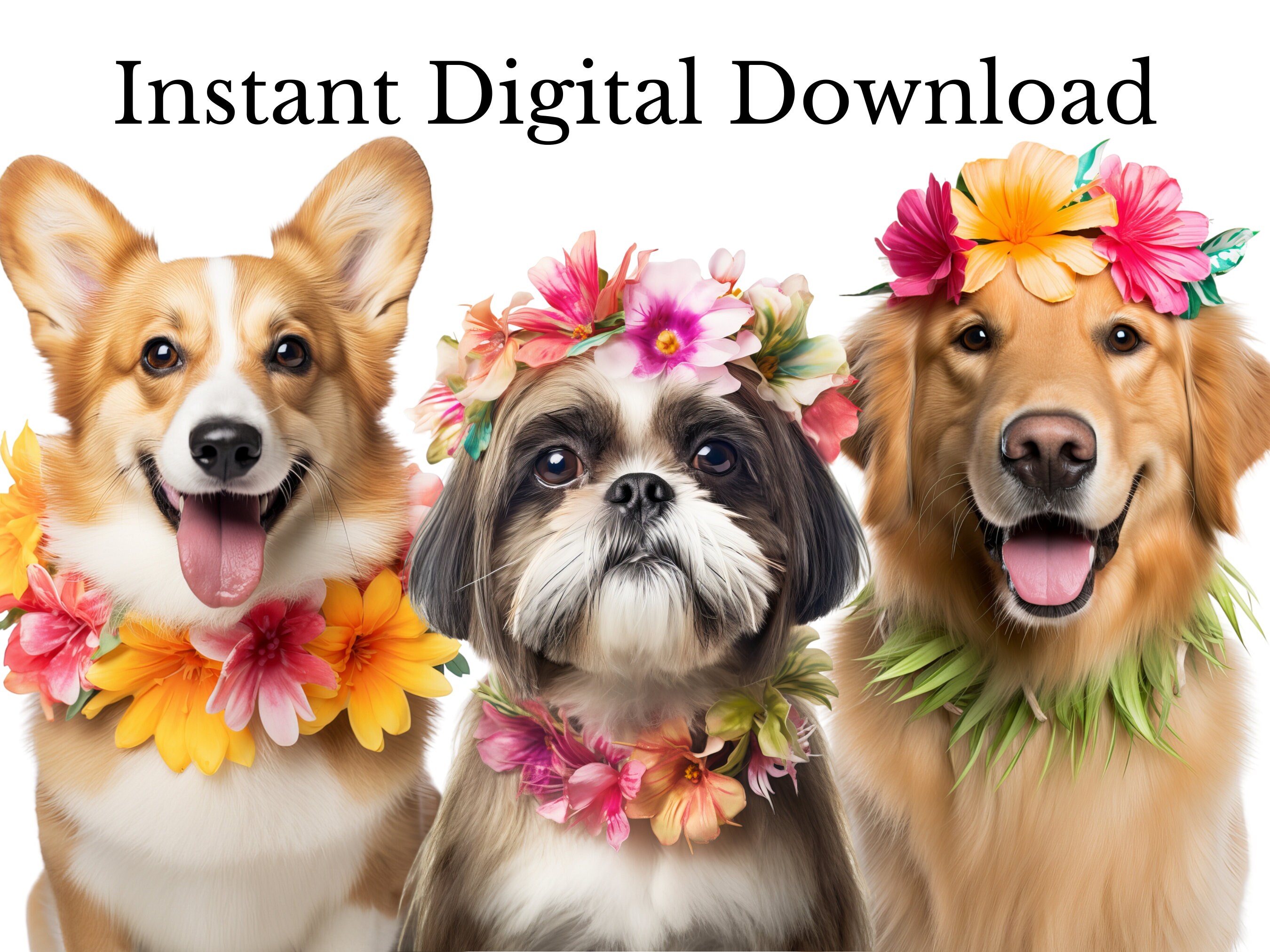 Hawaiian Dog Clipart Bundle, Floral Dog Digital Art, Human Animal PNG ...