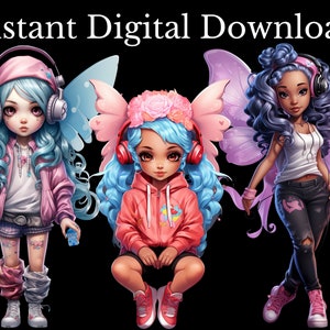 Hip Hop Fairy Clipart Bundle, Digital Rapper Girl, Butterfly Fairy ...