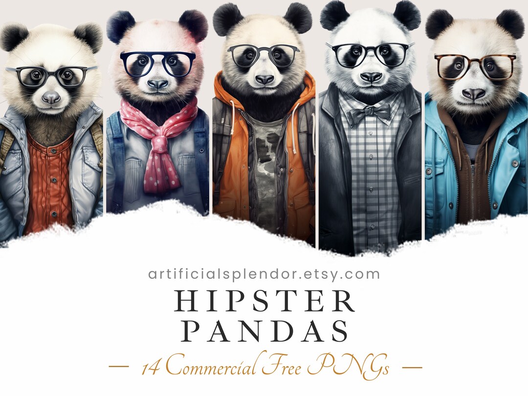 Hipster Panda Clipart Bundle Watercolor Panda Bear Art Animal PNG ...