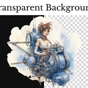 Crystal Blue Steampunk Clipart Bundle, Steampunk Watercolor Art Digital ...