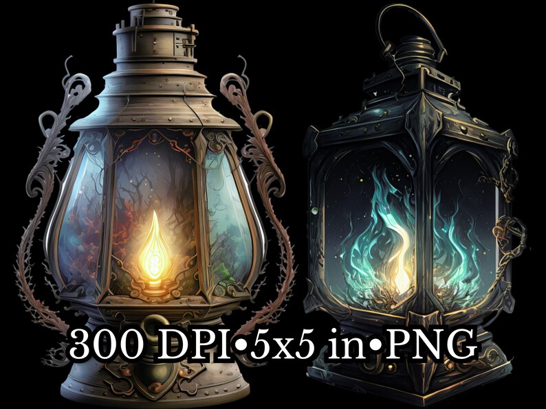 Fantasy Lanterns Clipart Bundle, Watercolor PNG, RPG Item Art ...